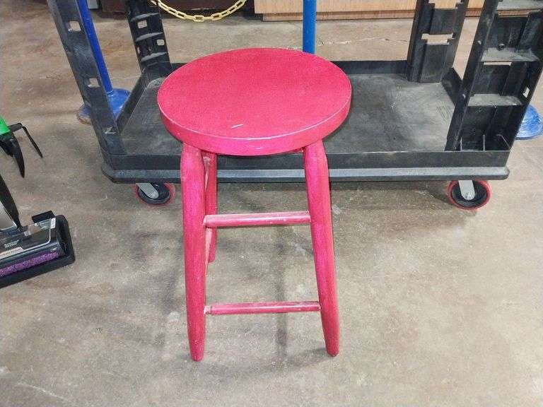 Vintage Red Painted Wooden Stool - Auction Ohio