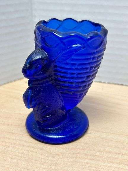 Cobalt Blue Glass Rabbit with Cornucopia Vase, 3 Inches Tall - Auction Ohio