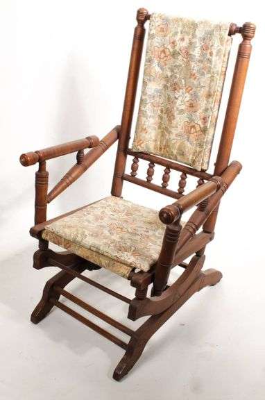 EASTLAKE VICTORIAN NURSING ROCKING CHAIR WITH UPHOLSTERED BOAT SCENE ...