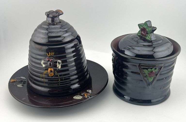 Bee Hive Pottery & Painted Jam Jar - Auction Ohio