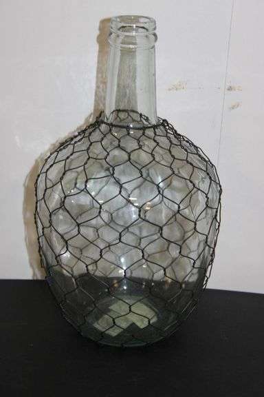 Glass Bottle With Wire Cage, Approximately 12 Inches Tall, Marked ...