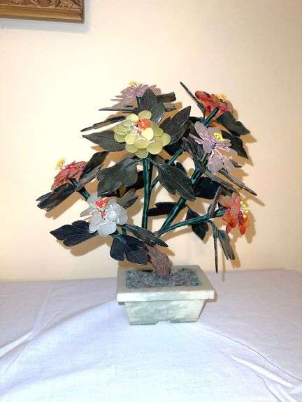 Chinese carved gemstone bonsai tree - Auction Ohio