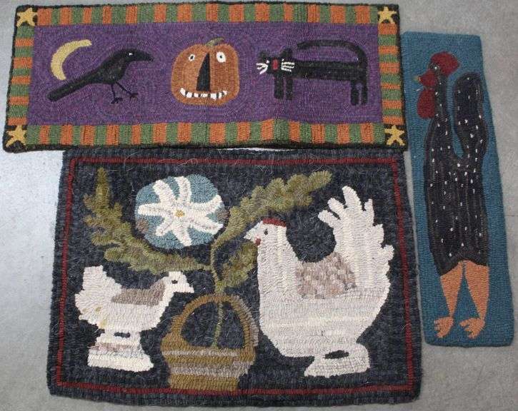 HANDMADE HOOKED TEXTILES WITH FOLK ART DESIGNS. - Auction Ohio