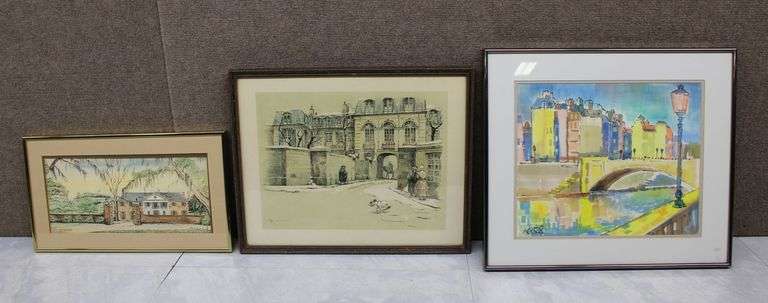 Three Framed Artworks, Including Watercolor and Prints - Auction Ohio