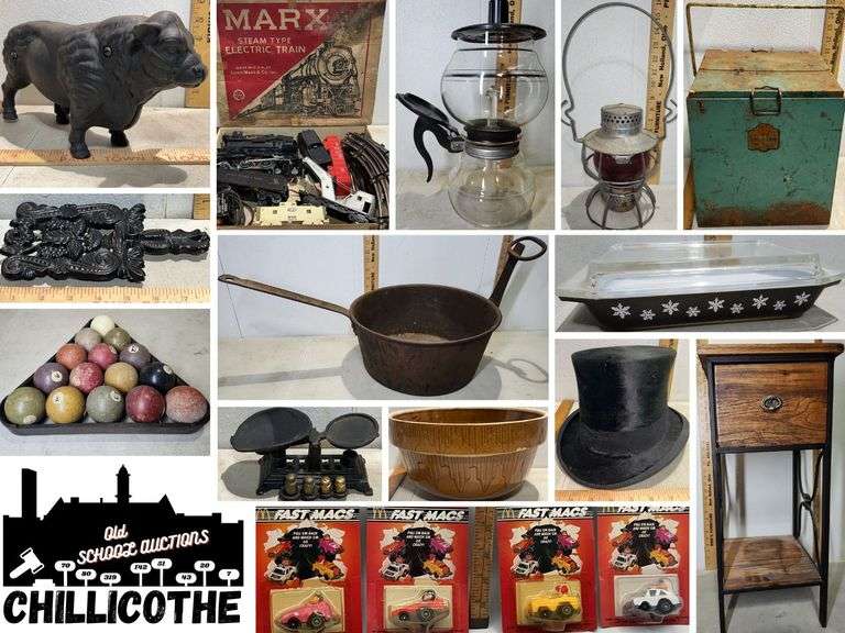 CHILLICOTHE: Pyrex, Deitz Lantern, Marx Train Set, Antique Dyer Bros ...