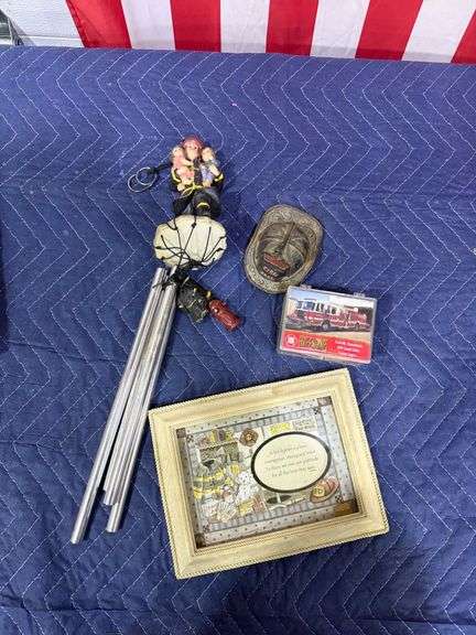 Firefighter Figurine, Fire Engine Cards, and Framed Art - Auction Ohio