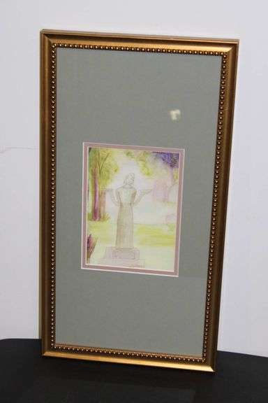 Framed Watercolor By Betty Hamilton Depicting Outdoor Sculpture, Artist ...