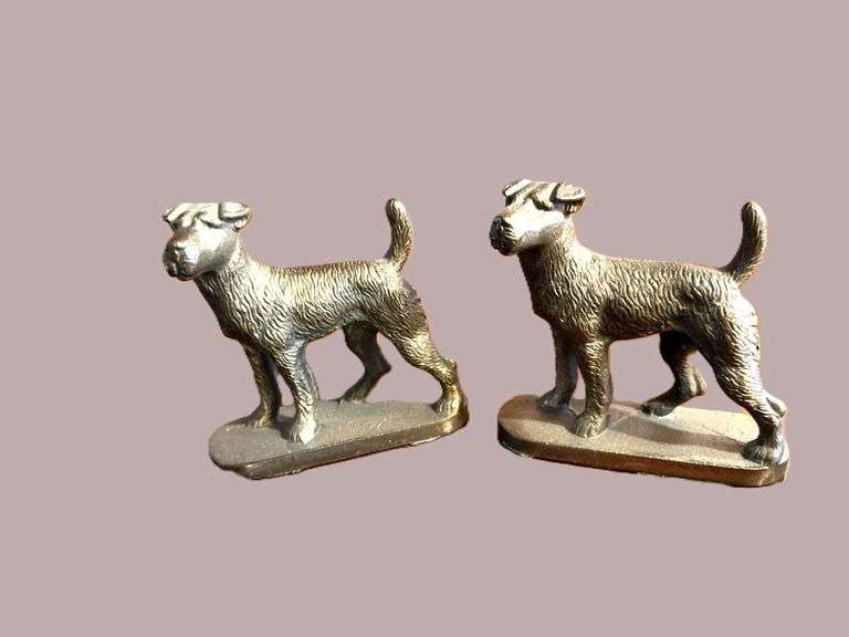 Vintage terrier metal (brass?) bookends - Auction Ohio
