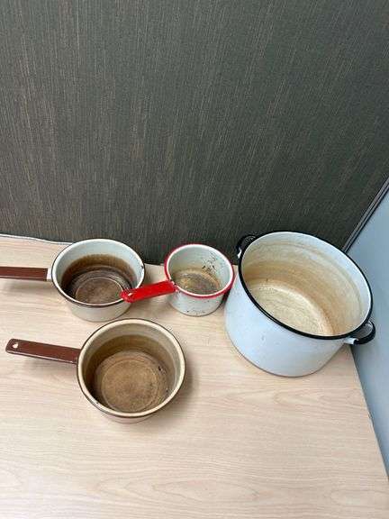 Four Vintage Enamel/Stoneware Cooking Pots with Various Sizes and ...