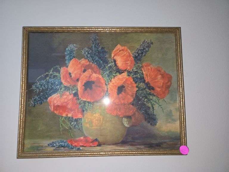 Vintage M Streckenbach Poppies Print USA Picture Flowers Vase Still ...