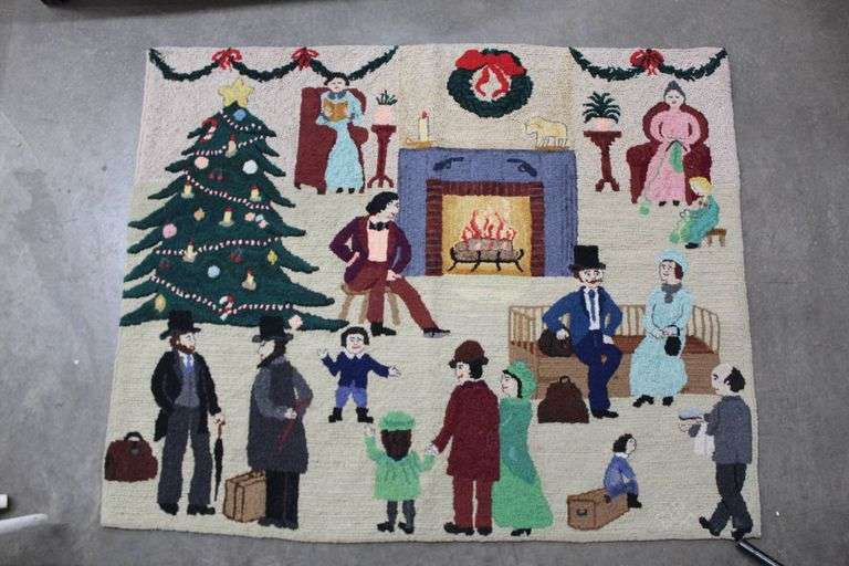 HANDMADE HOOKED WALL TAPESTRY SIGNED “GOLDEN LAMB LOBBY” BY ETHEL ...