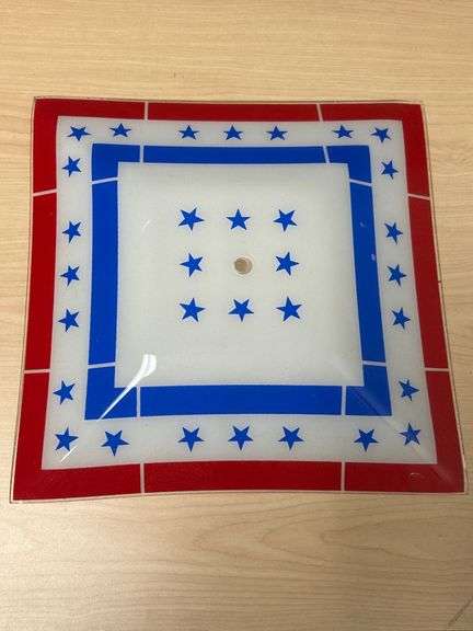 Vintage Square Glass Ceiling Light cover with Red and Blue Star Design ...