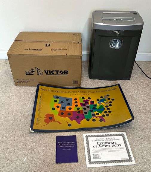 Victor Music Center, Fellowes Shredder, & US Quarter Map - Auction Ohio
