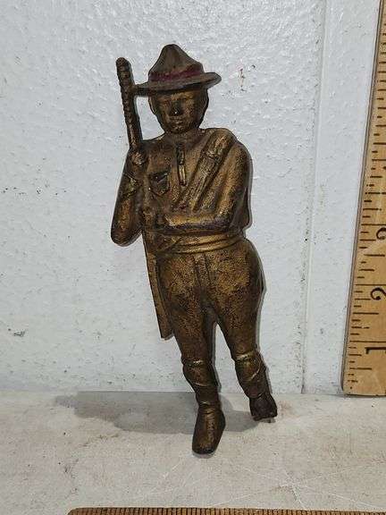 Vintage Cast Iron Boy Scouts Bank, Damage On Both Feet - Auction Ohio