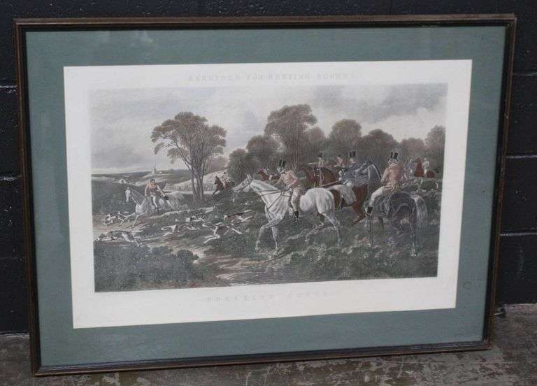 HERRINGS FOX HUNTING SCENE BREAKING COVERT FRAMED PRINT. - Auction Ohio