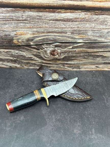 MHS Cutlery Damascus Steel Knives with Leather Sheaths - Auction Ohio