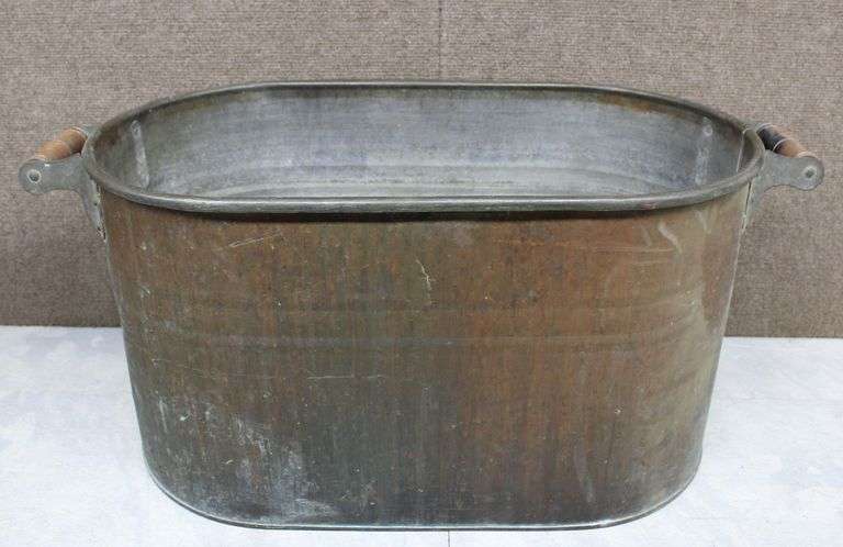 Vintage Galvanized Metal Wash Tub with Wooden Handles and Glass Jars ...