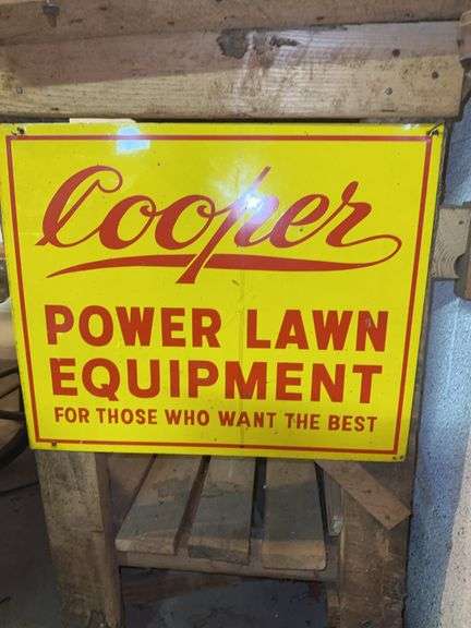 Vintage double sided metal sign – Cooper Power Lawn Equipment - Auction ...