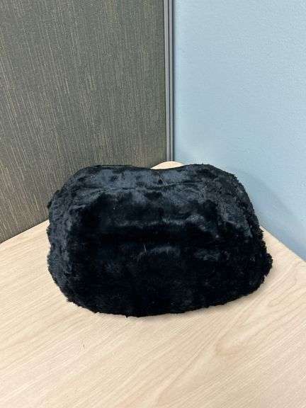 Black Faux Fur hand warmer muff With Interior Lining and Drawstring ...