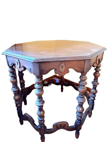 Imperial antique octagon-shaped table with carved barley-twist legs ...