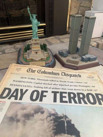 9/11 Memorabilia 2 Statues & Dispatch Paper 10” Largest Statue ...