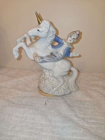 Vintage 1980 Musical Porcelain Clown Riding Unicorn Pastel Color ...