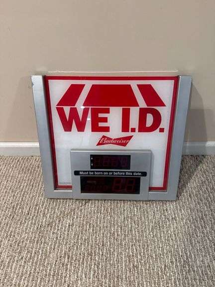Budweiser WE I.D. LED Signage Display With Date Reminder - Auction Ohio