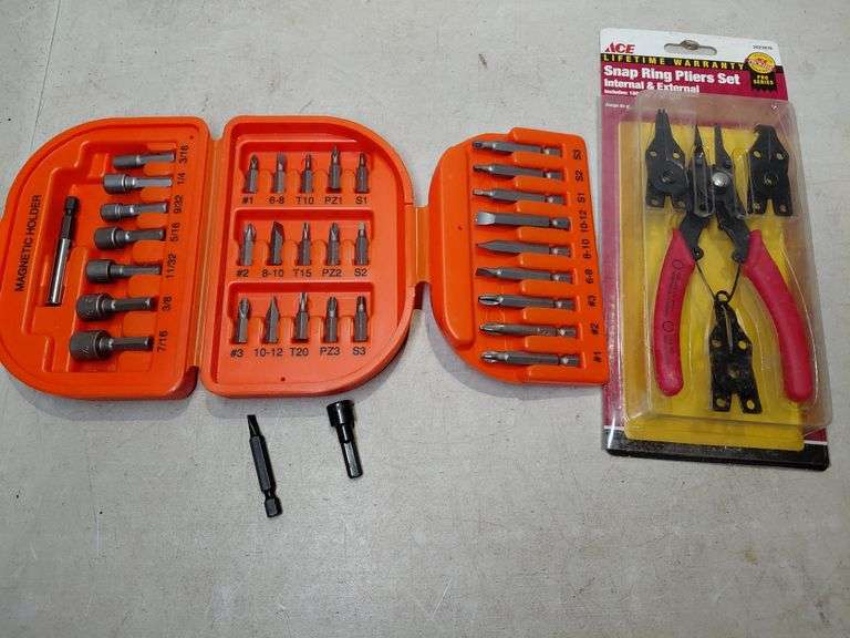Ace Snap Ring Pliers Set & Black & Decker Bits - Auction Ohio