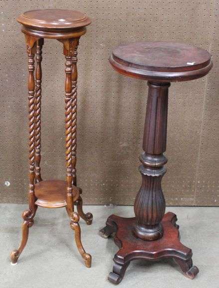TWO WOOD PLANT STANDS WITH TURNED DETAILS. - Auction Ohio