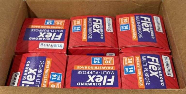 **NEW** Case of 6 - True Living Diamond Flex 30 Gallon Trash Bags ...