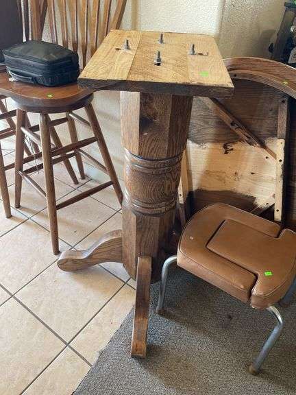 Bar Height Oak Table with Stools - Apexx Auctions