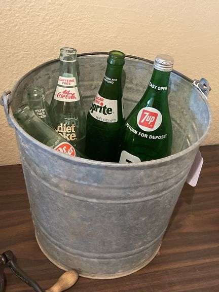 Galvanized Bucket with Vintage Soda Bottles - Apexx Auctions