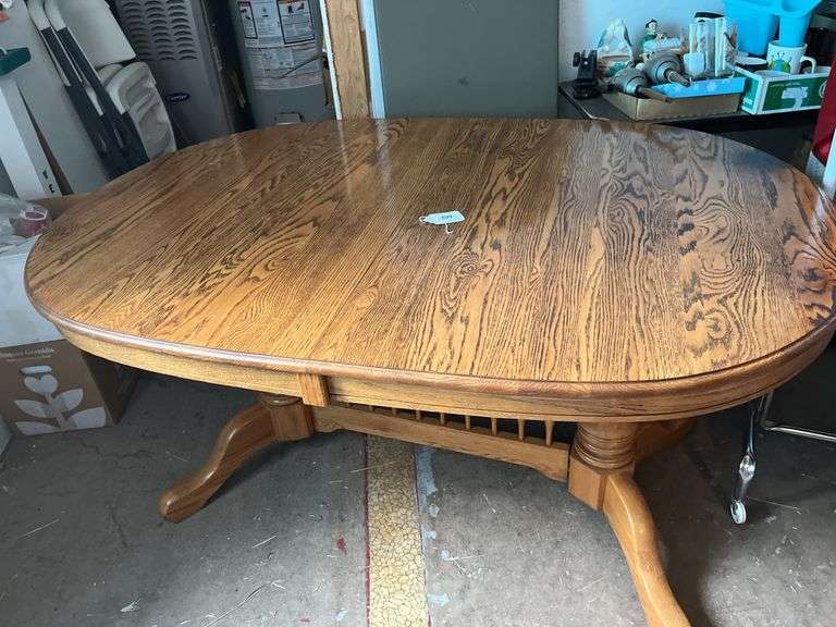 Oak Dining Table with Three Leaves - Apexx Auctions