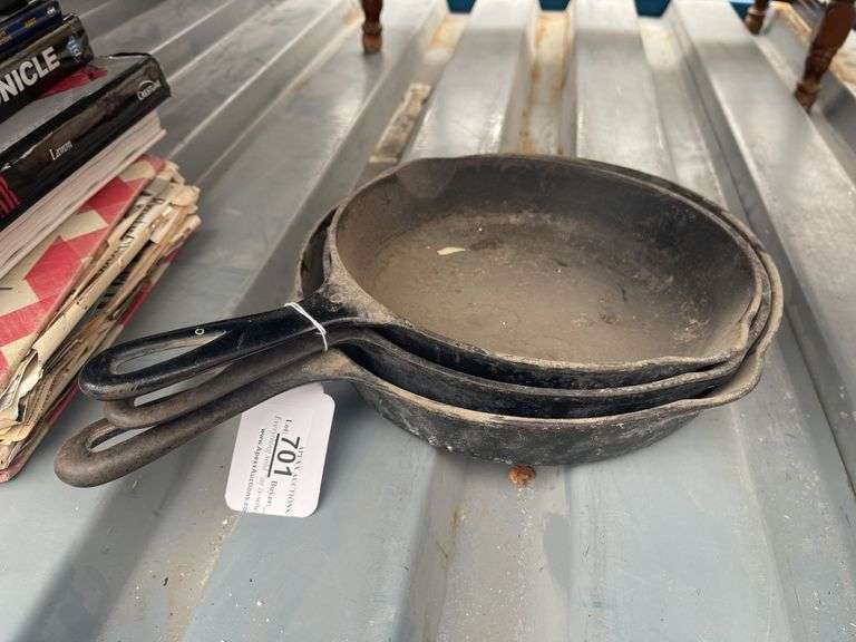 Three Cast Iron Pans - Apexx Auctions
