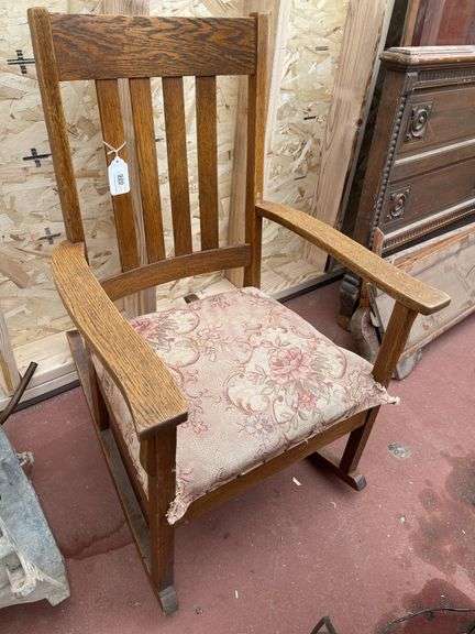 Vintage Wood Padded Rocking Chair - Apexx Auctions