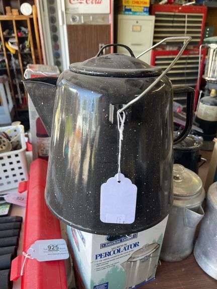 Black Granite Coffee Pot - Missing Percolator - Apexx Auctions