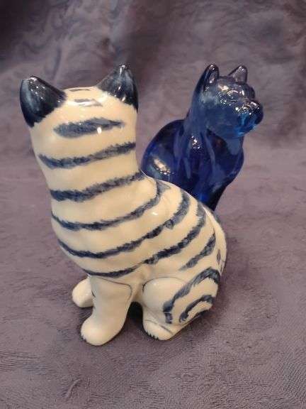 Vintage Eldreth Pottery Salt Glazed Blue Gray Cat Figurine Sculpture ...