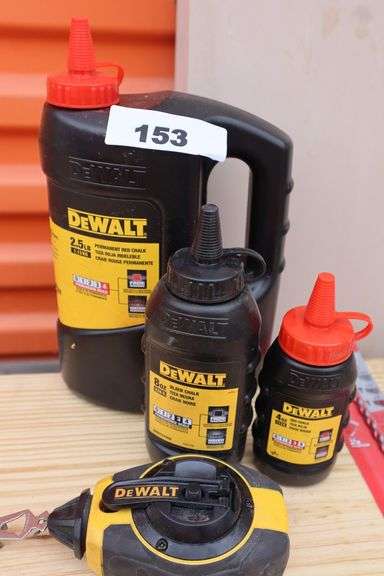 THIS LOT CONTAINS THREE DEWALT CHALK CONTAINERS AND ONE CHALK TOOL ...