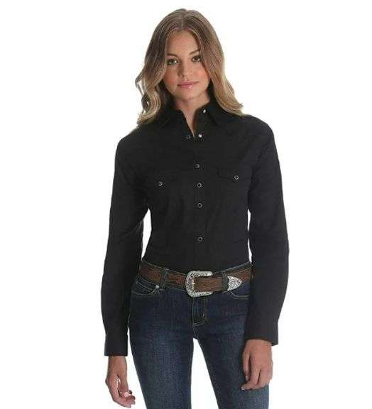 Wrangler Women'S Western Two Pocket Snap Shirt, Black, Medium ...