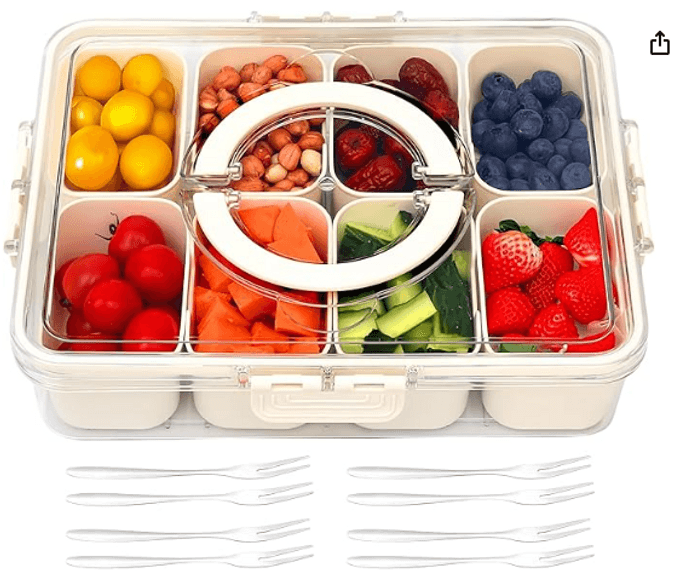 Snackle Box Charcuterie Container- Divided Serving Tray With Lid And ...