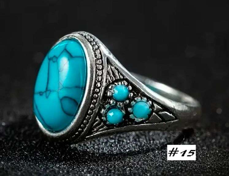 Vintage Turquoise Alloy Silver Ring Size 7 - Auction HUB Texas