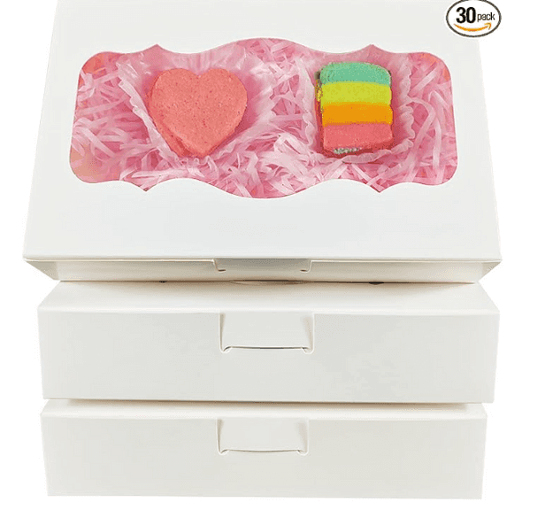 30Pcs 7X4.5X1.5 Inch Cookie Boxes White Bakery Boxes With Window Treat Boxes Present Boxes For ...