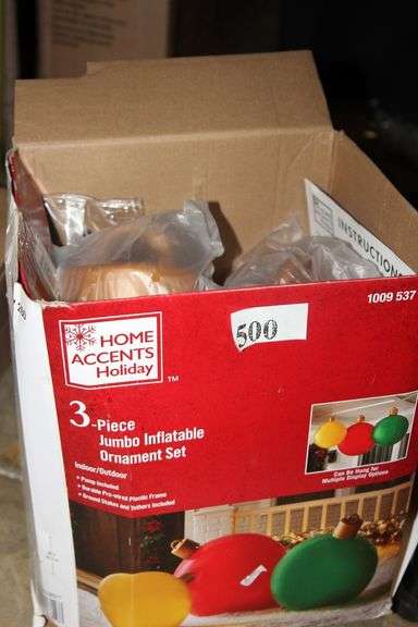 HOME ACCENTS HOLIDAY 3 PIECE JUMBO INFLATABLE ORNAMENT SET - Auction ...