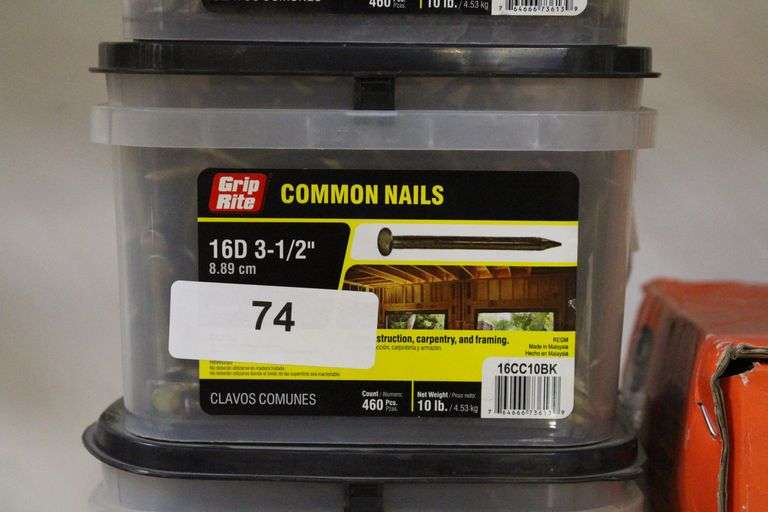 [MSRP: $39.99] GRIP RITE 16D 3-1/2" 10 POUND CONTAINER OF COMMON NAILS ...