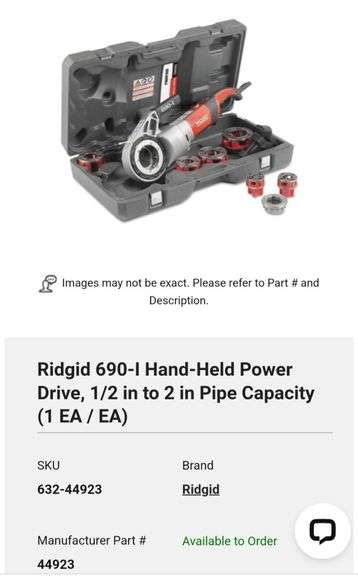 RIDGID 690-I HANDHELD PIPE THREADER KIT WITH DIES AND VISE RETAIL $3100 ...