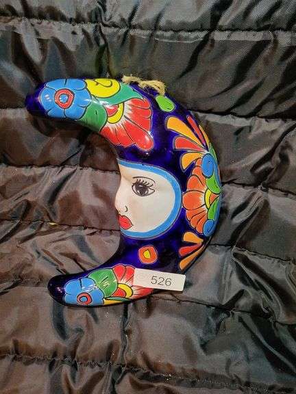 TALAVERA MEXICAN POTTERY HANGING RED CRESCENT MOON WITH FACE VALUE $59. ...