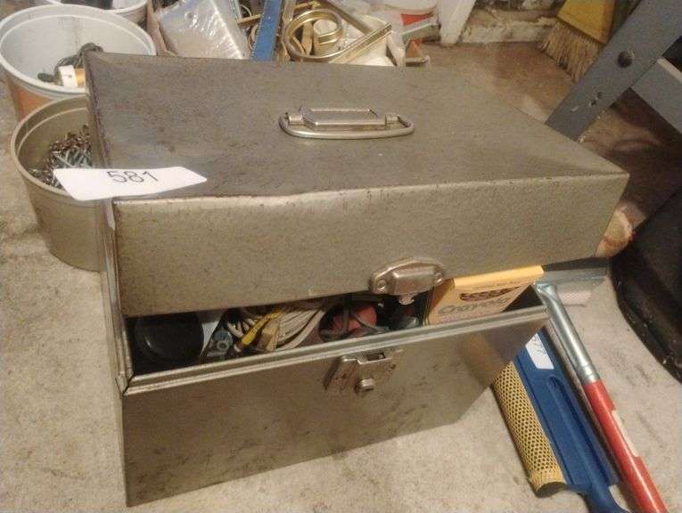 Vintage Metal Toolbox. A heavy-duty metal toolbox with a top carrying ...