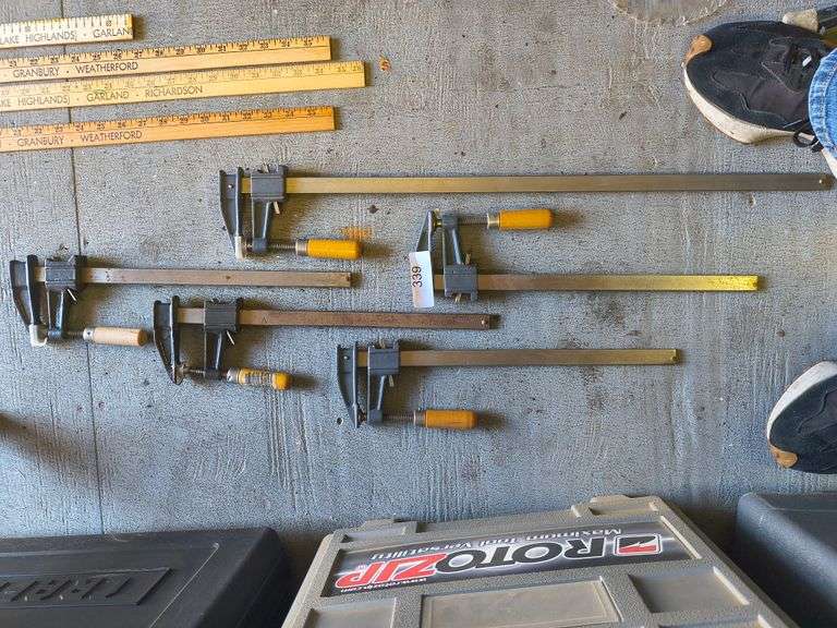 Assorted F-Style Bar Clamps. A collection of various-sized F-style bar ...