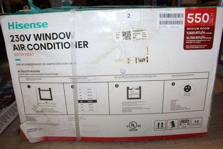 NEW HISENSE 230V WINDOW AIR CONDITIONER WITH HEAT 550 SQ FT MEDIUM ROOM ...
