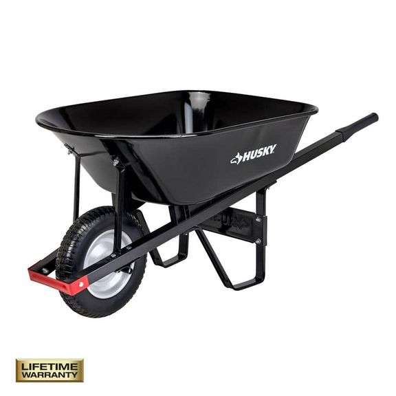 MSRP: $119.00] Husky 6 cu. ft. Steel Wheelbarrow with 8 in. Flat-Free ...